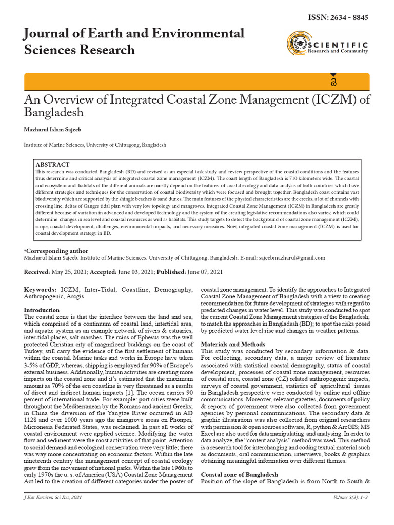 An Overview of Integrated Coastal Zone Management Iczm of Bangladesh | PDF