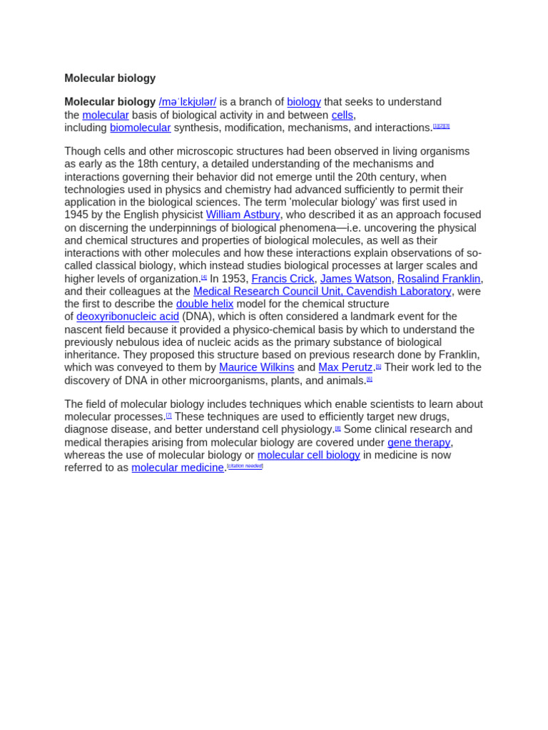 Molecular Biology Basics | PDF