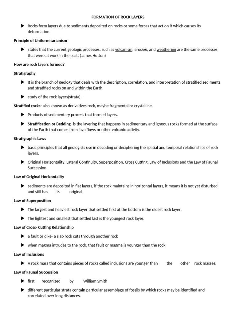 FORMATION OF ROCK LAYERS handouts | PDF