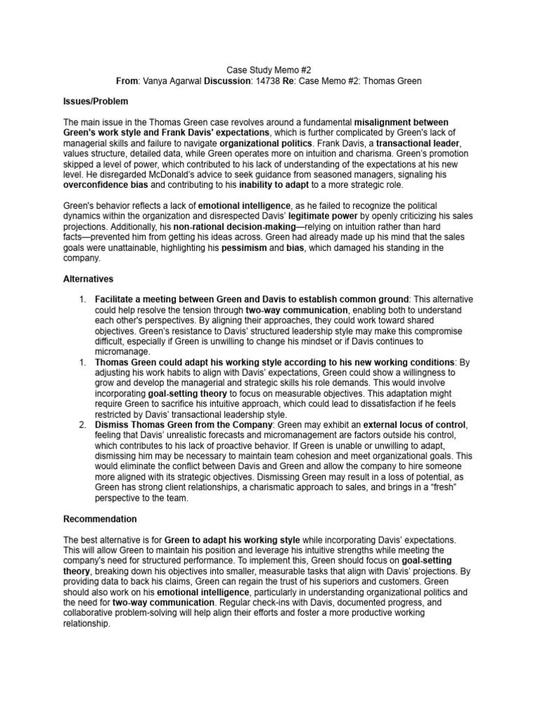 Case Study Memo #2 | PDF