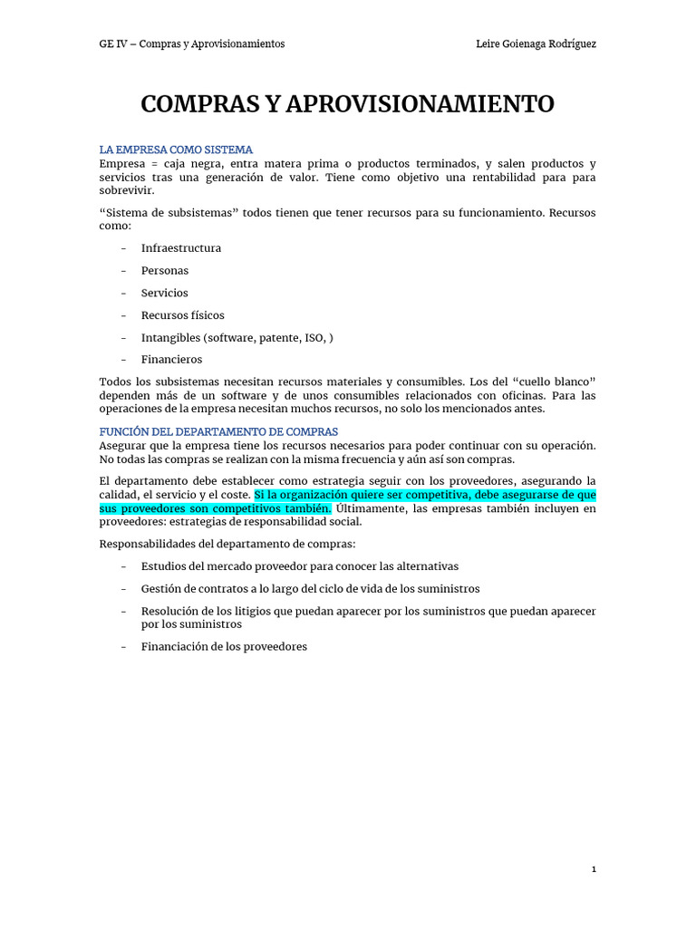 Compras y Aprovisionamiento PDF | PDF