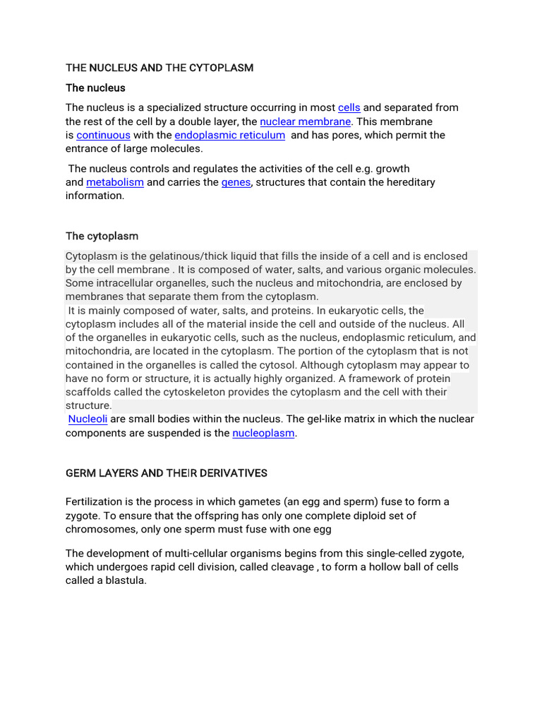 The Nucleus and The Cytoplasm | PDF | Cytoplasm | Wellness