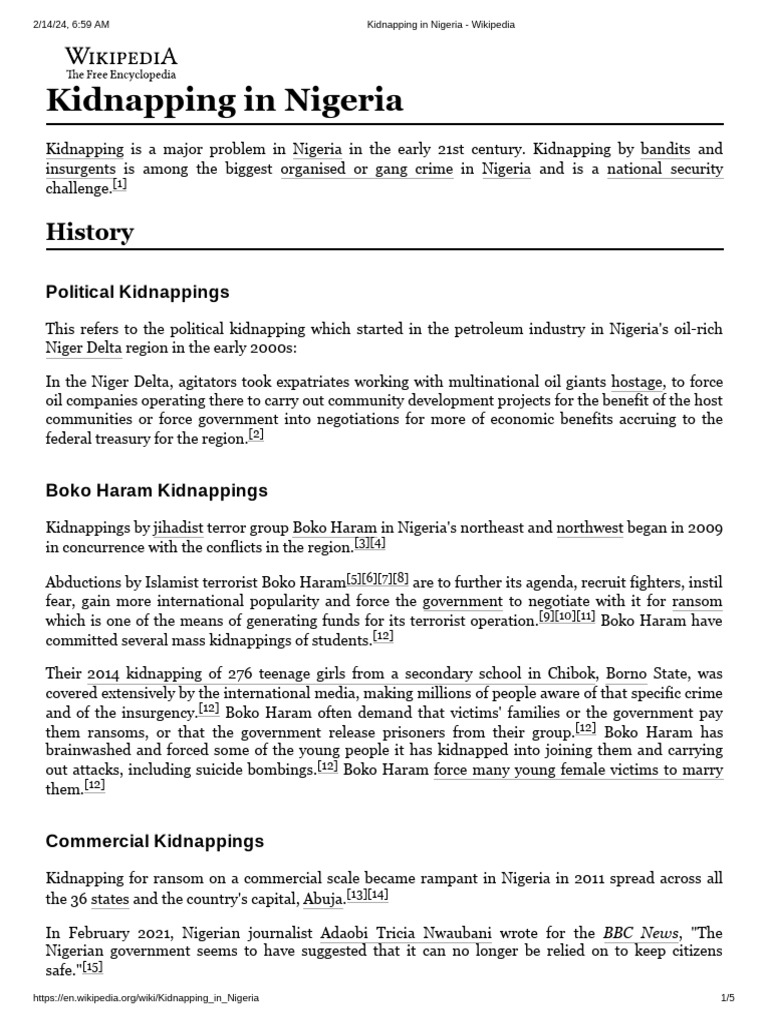Kidnapping in Nigeria - Wikipedia | PDF