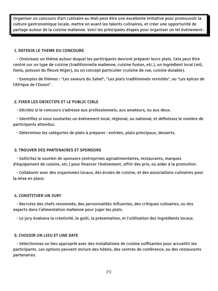 Concour de L'art Culinaire Au Mali | PDF