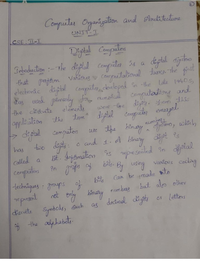 Unit - 1 COA notes (1) | PDF Unit - 1 COA notes (1) | PDF