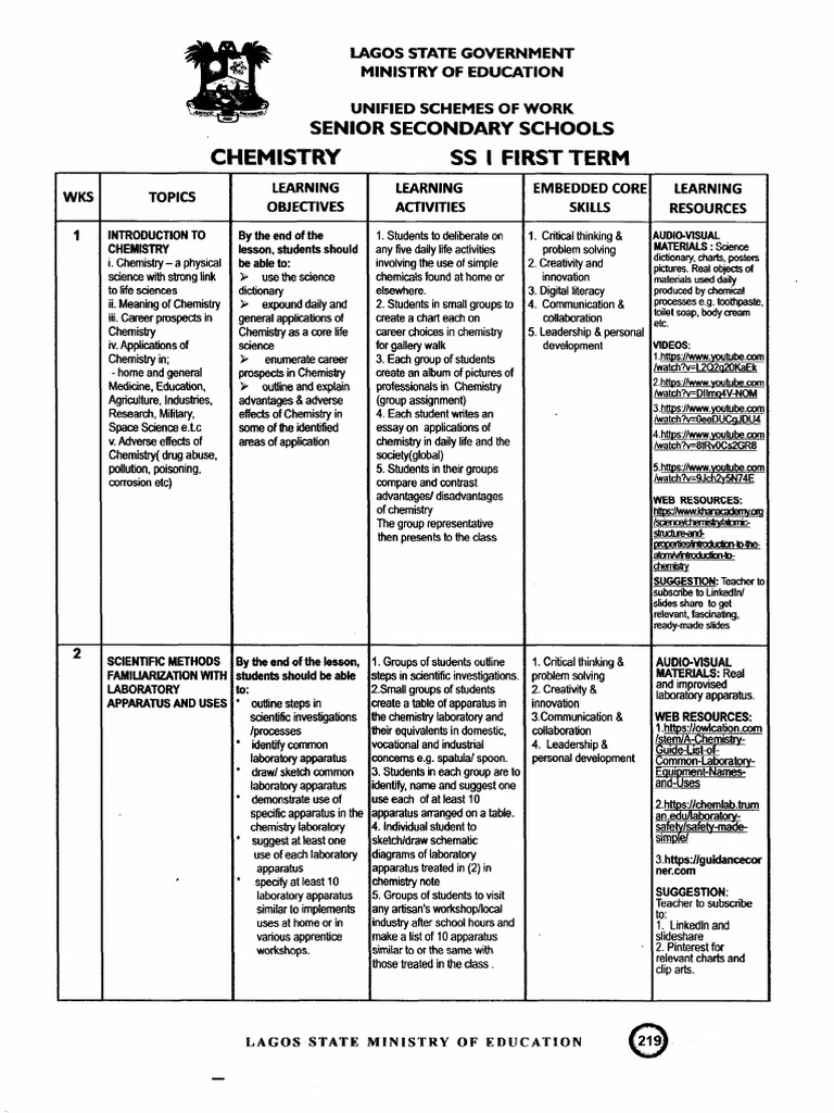 Chemistry SS1 - SS3 | PDF
