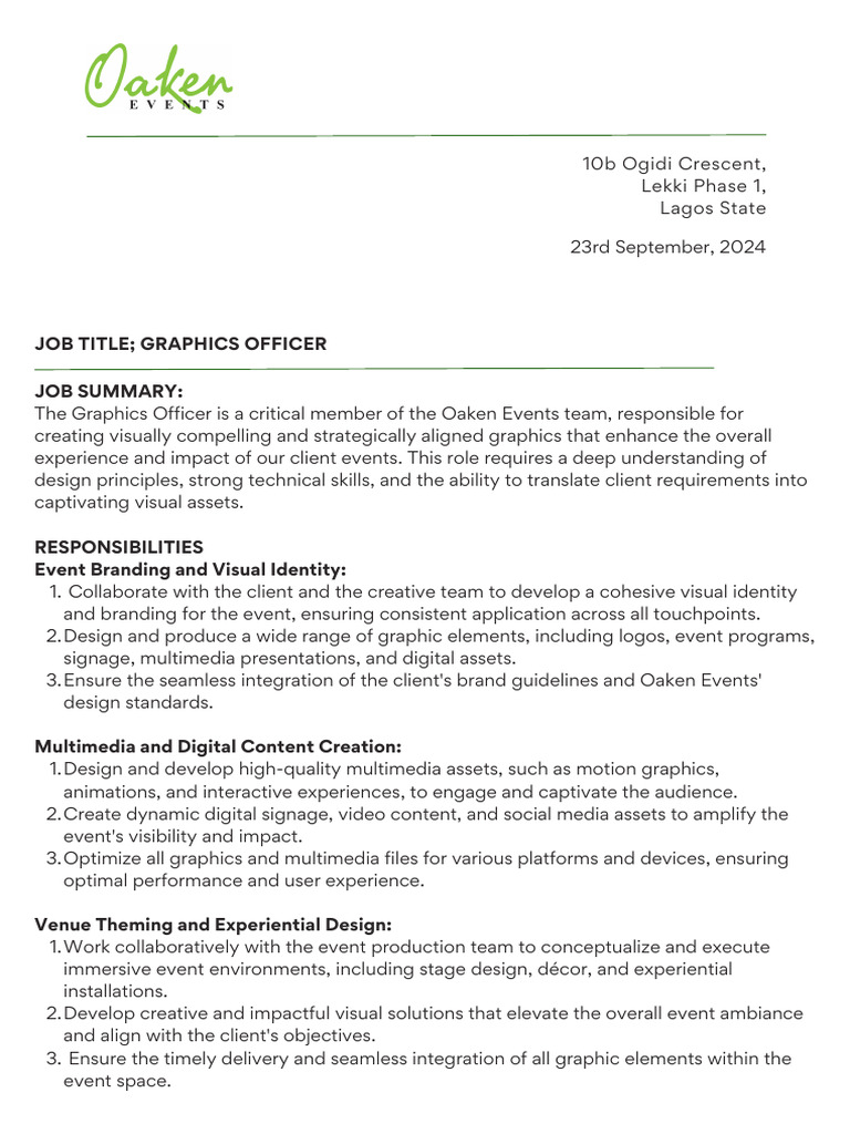 Graphics Designer - Job Description | PDF