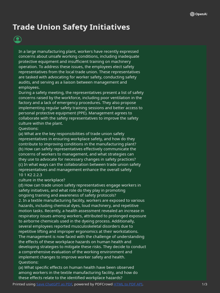 Trade Union Safety Initiatives Overview | PDF | Occupational Safety And ...