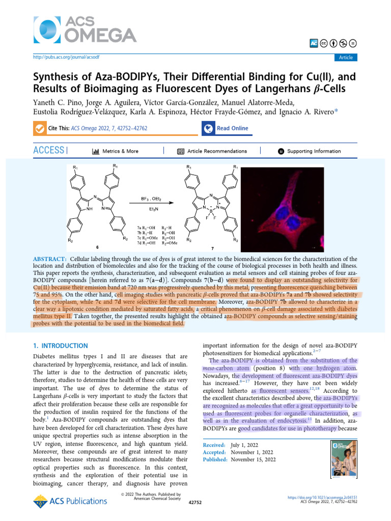 Synthesis of Aza Bodipys Their Differential Binding For Cu (Ii) and ...
