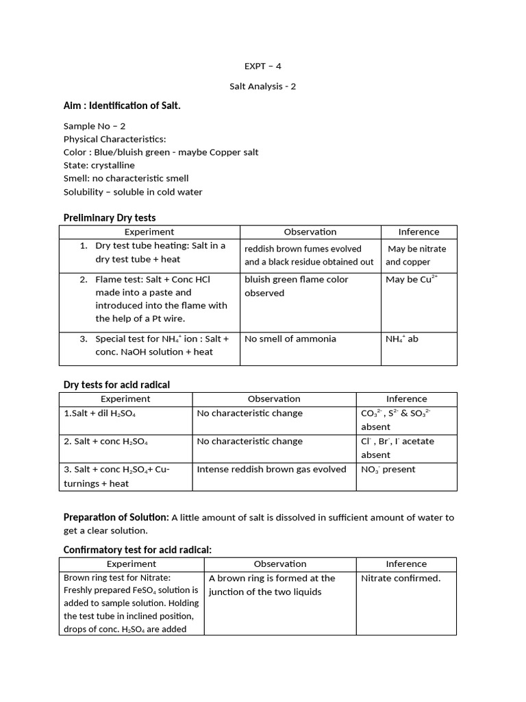 Salt Analysis - 2 | PDF