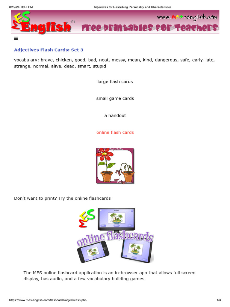 Adjectives For Describing Personality and Characteristics | PDF