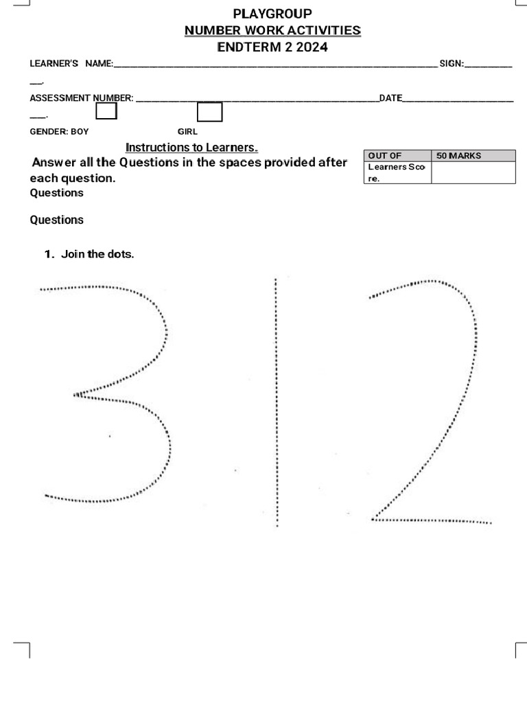 Playgroup MATHEMATICS Endterm Exams - Phoenix | PDF