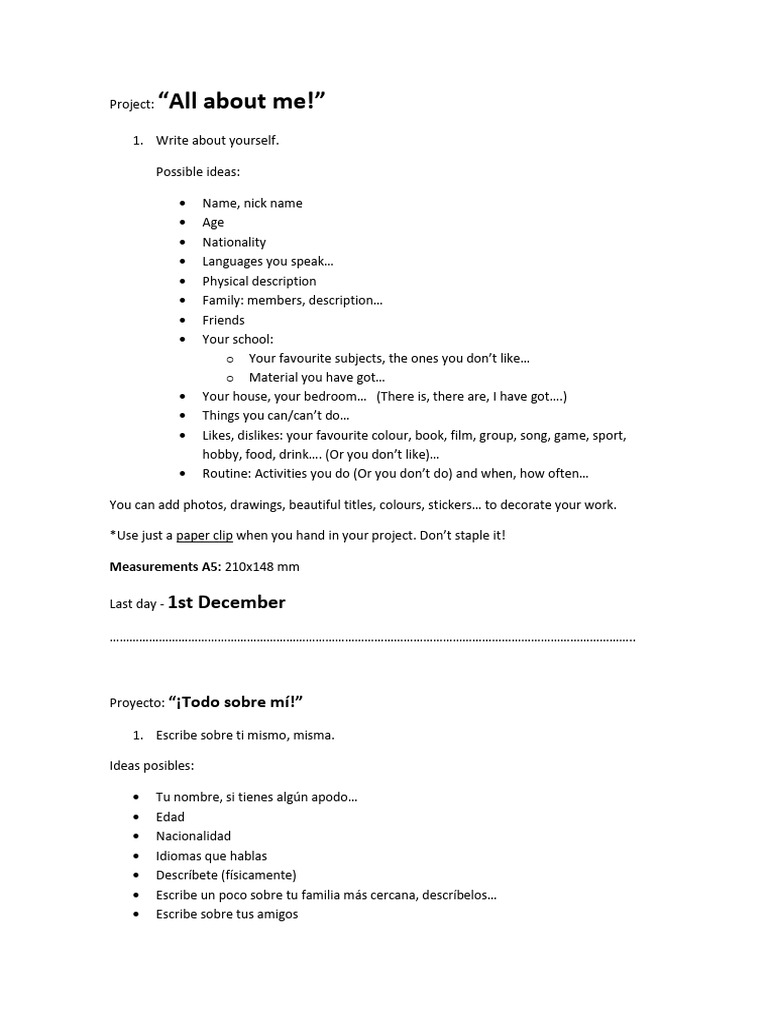 Project All About Me | PDF