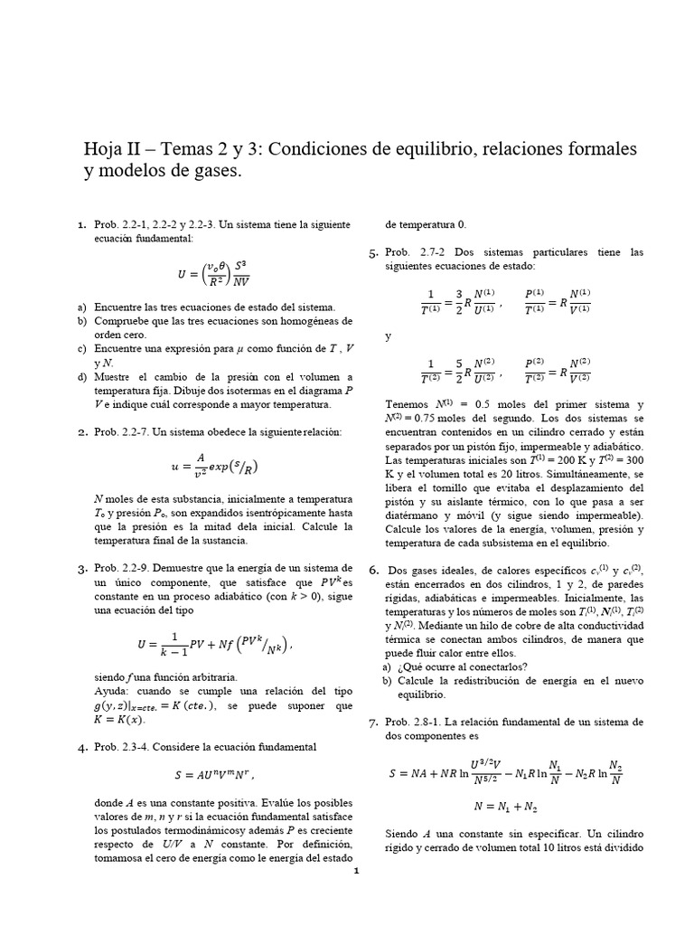 Problemas t2 Termodinámica | PDF
