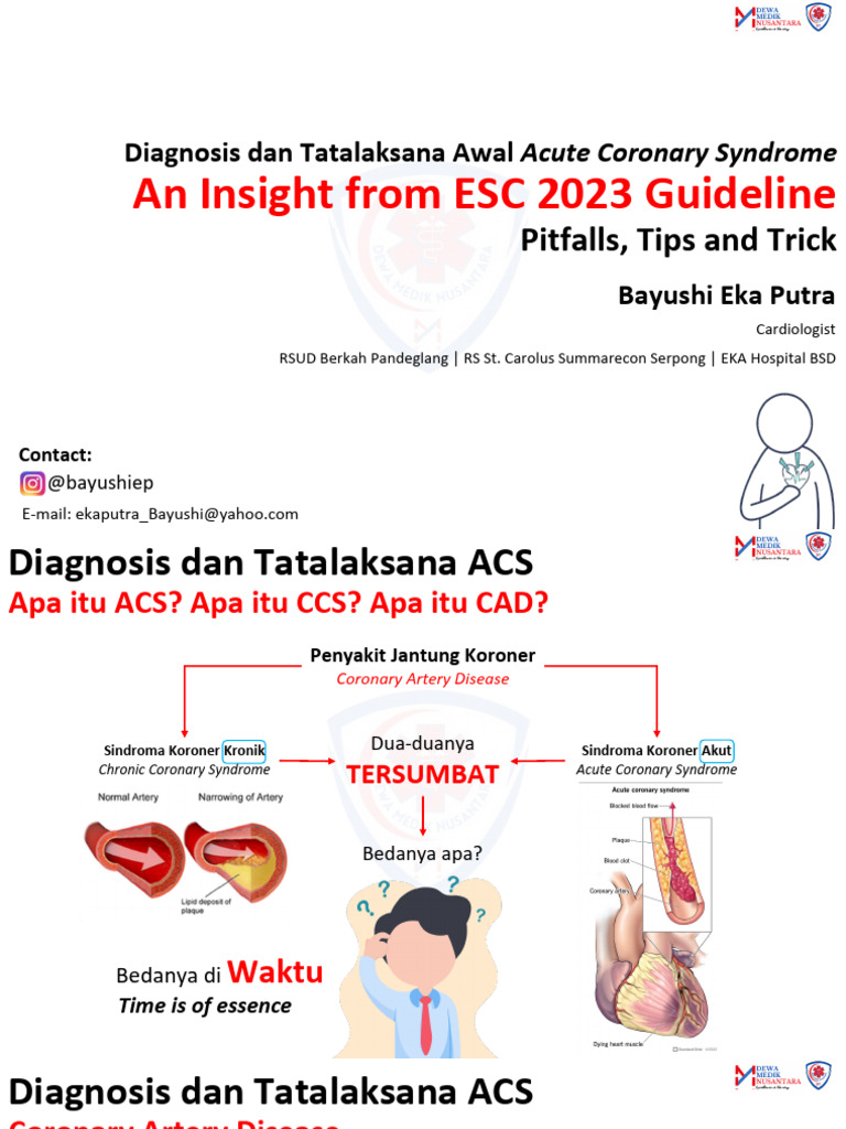 Dr. Bayushi EP Diagnosis Dan Tatalaksana Awal ACS (Insight From The ESC 2023 Guideline) | PDF