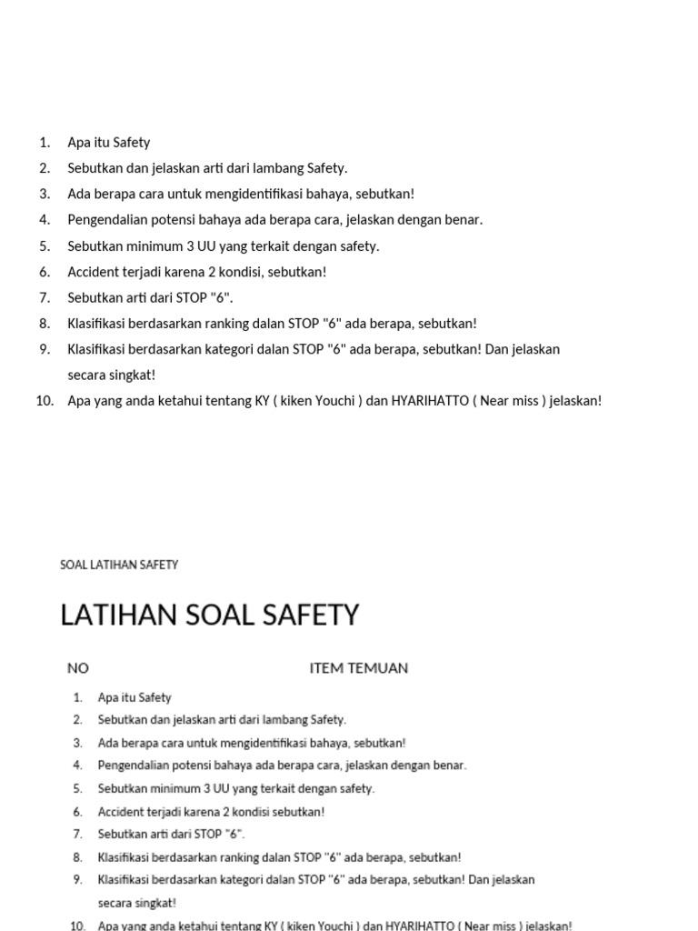 Soal Latihan Safety | PDF