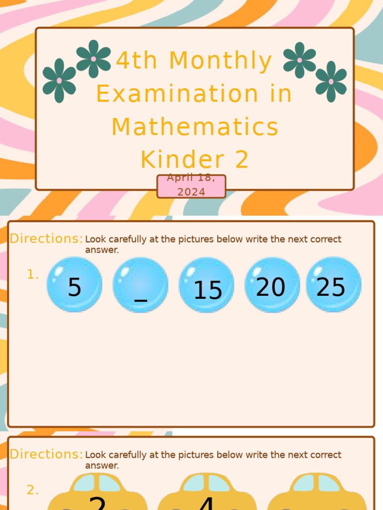 Kinder 2 Math Exam - April 2024 | PDF | Teaching Methods & Materials