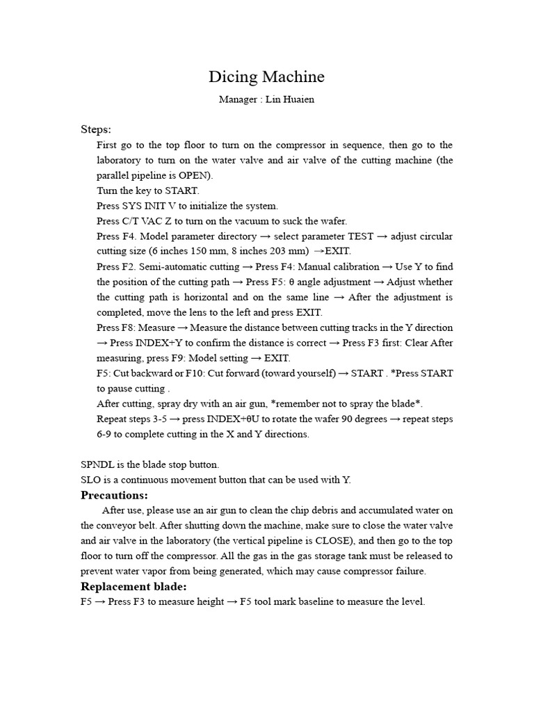 Dicing-Machine English SOP | PDF