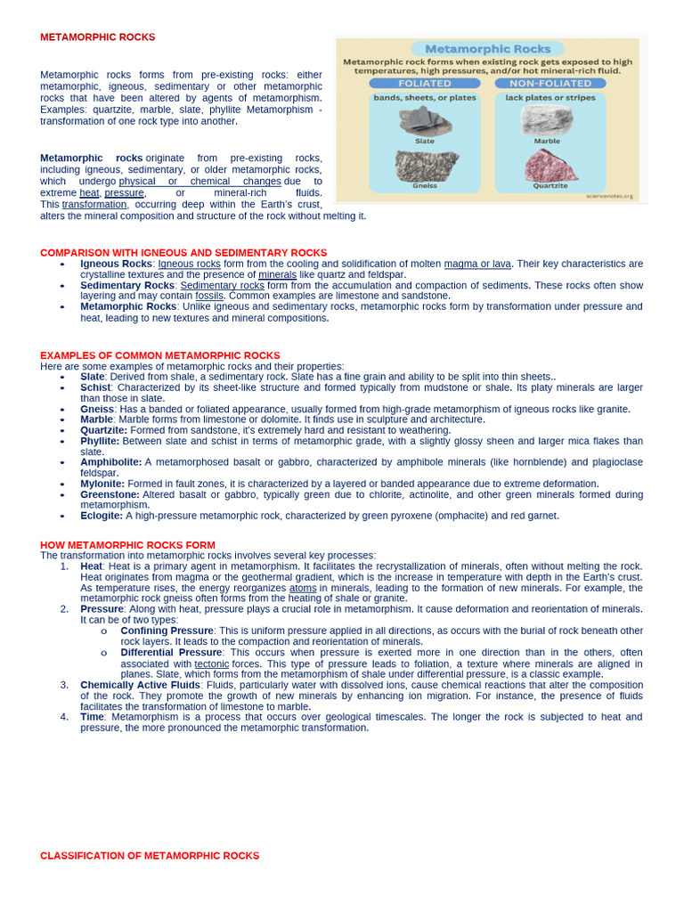 Hand Outs Metamorphic Rocks | PDF
