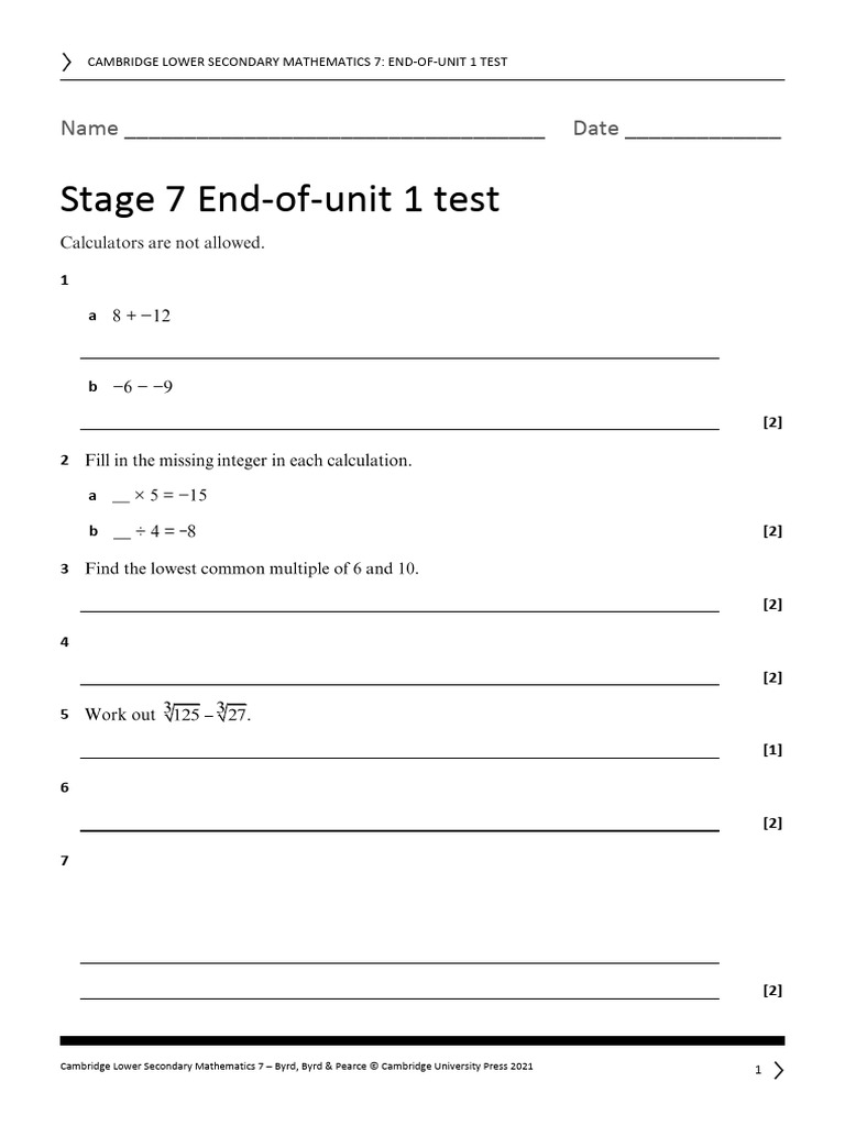 End of Unit 1 Test | PDF