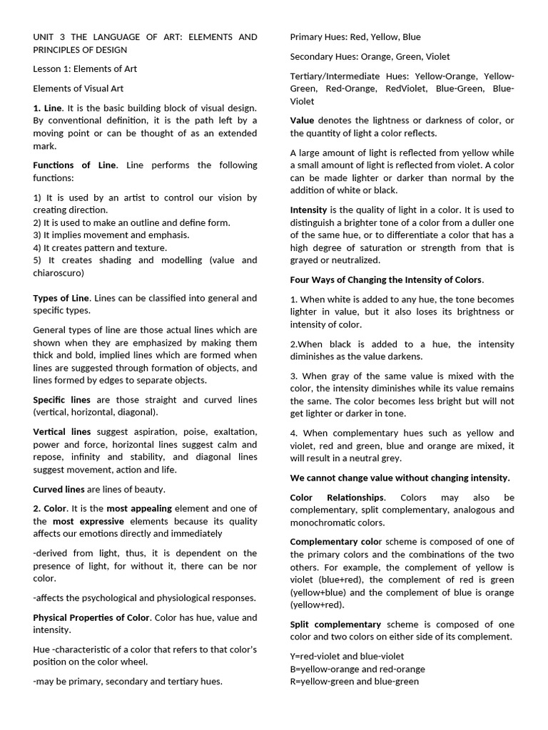 UNIT 3 THE LANGUAGE OF ART | PDF