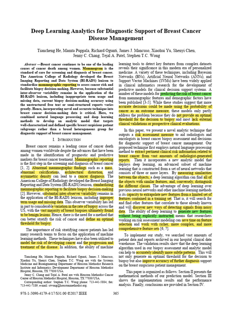 Deep Learning Analytics For Diagnostic Support of Breast Cancer Disease ...