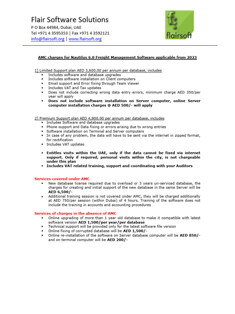AMC Charges and Terms Nautilus 6.0 Freight Management | PDF