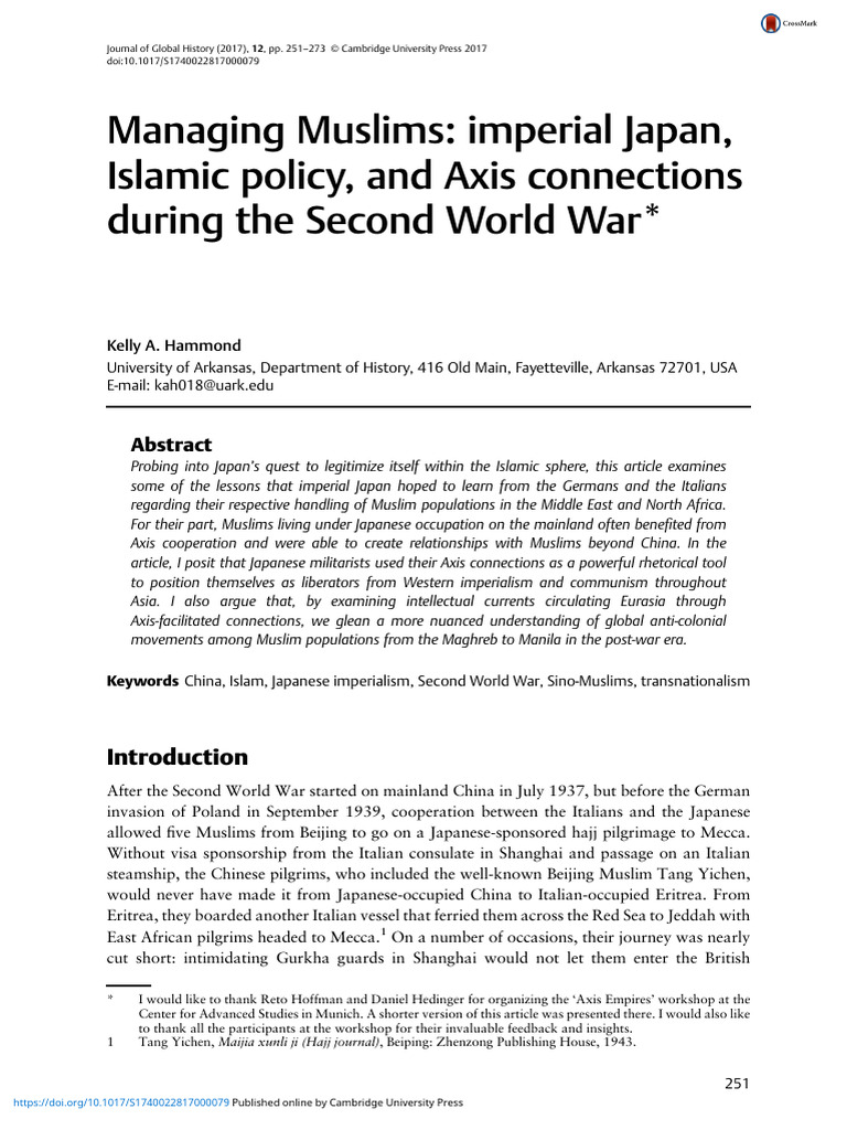 Managing Muslims Imperial Japan Islamic Policy and Axis Connections ...