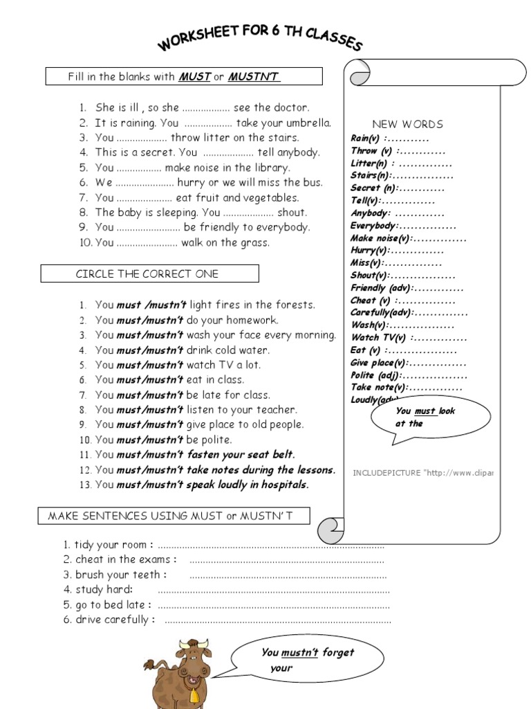 Must and Mustn't Exercises Worksheet | PDF | Home & Garden