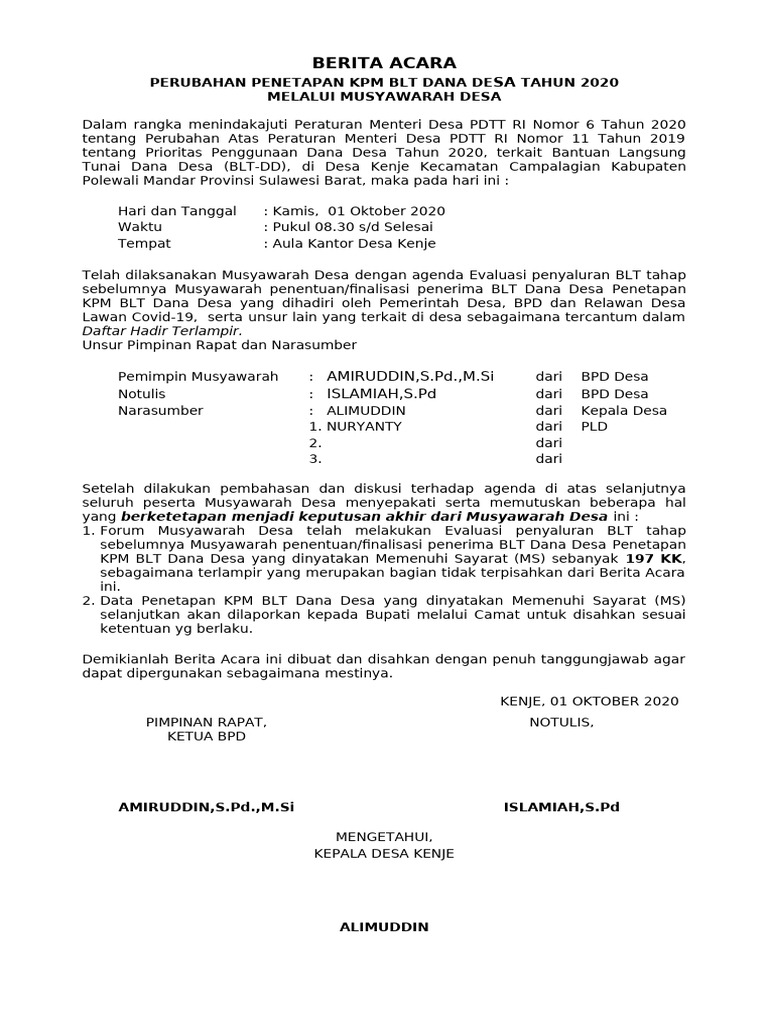 2 Berita Acara Perubahan BLT Tahap 5 | PDF