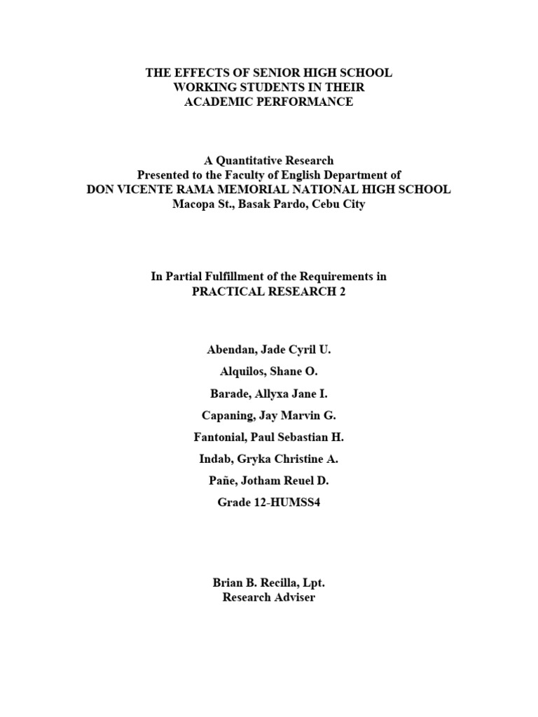 Impact of Work on Senior High Students | PDF | Survey Methodology ...