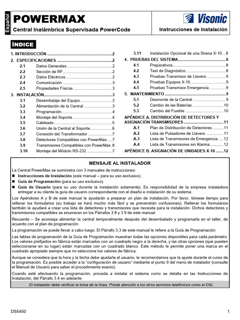 PowerMax Spanish Installer Guide-2 | PDF