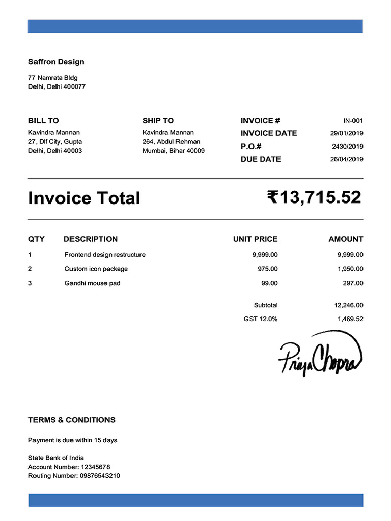 Invoice Template in Band Blue 750px | PDF