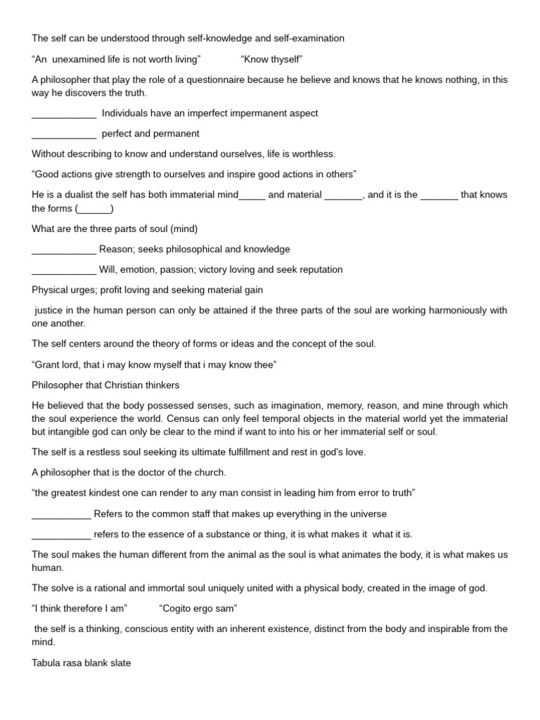 Uts Reviewer | PDF | Id | Philosophy Of Self