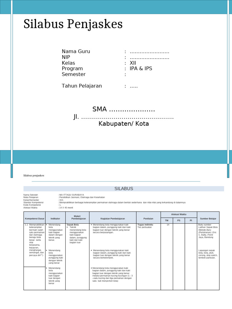 Silabus Penjas Kelas XI | PDF