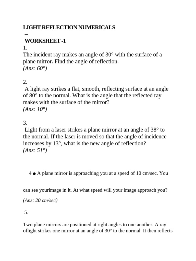 Light Reflection Numericals | PDF