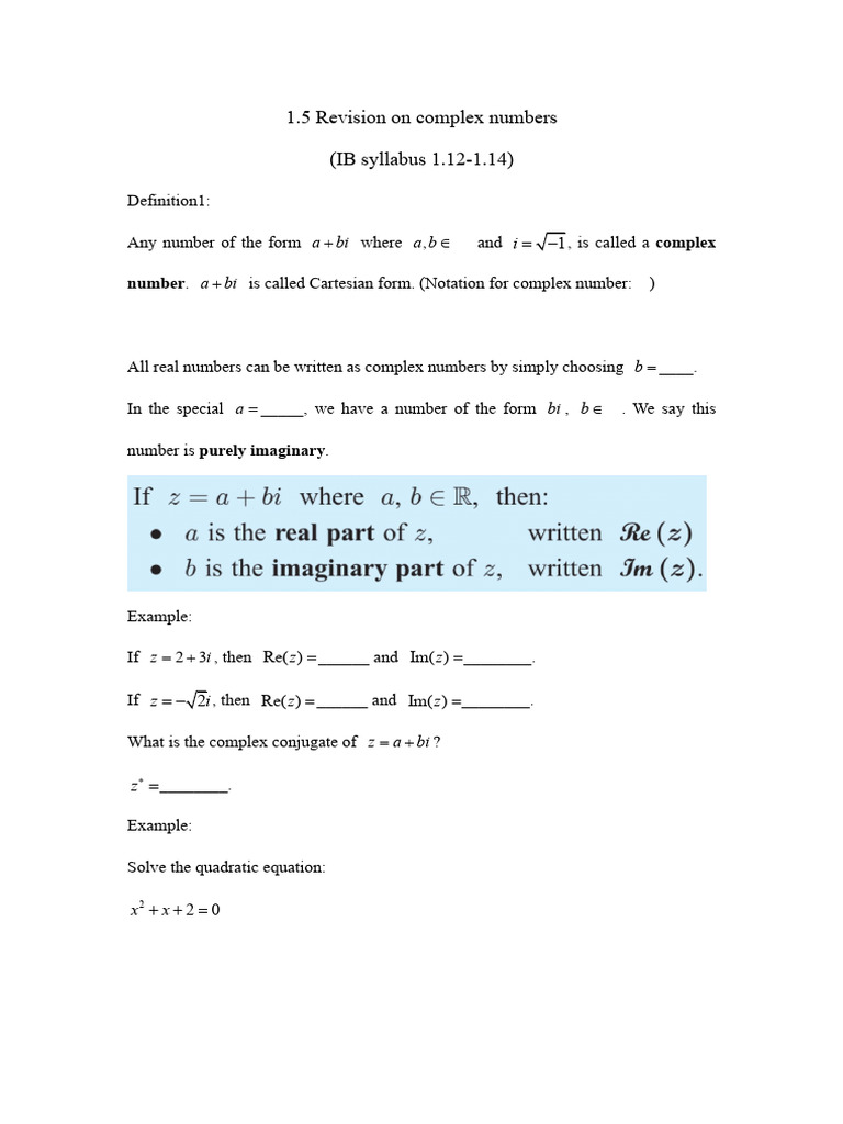 1.5 Revise On Complex Numbers | PDF