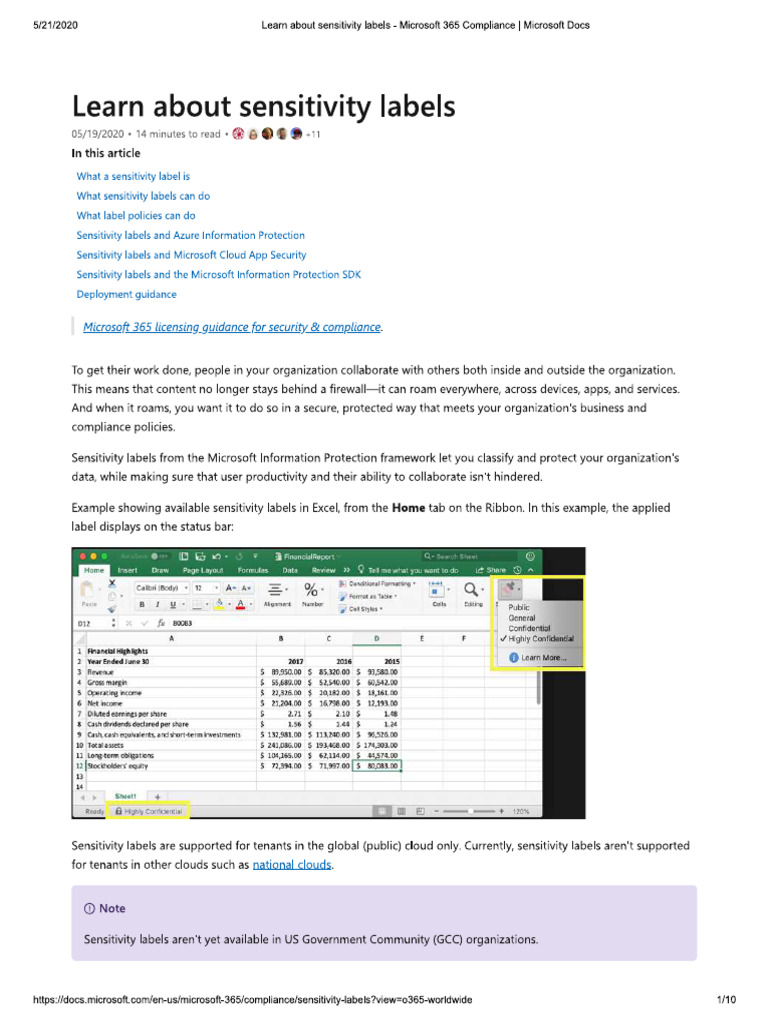 Sensitivity Labels in M365 | PDF