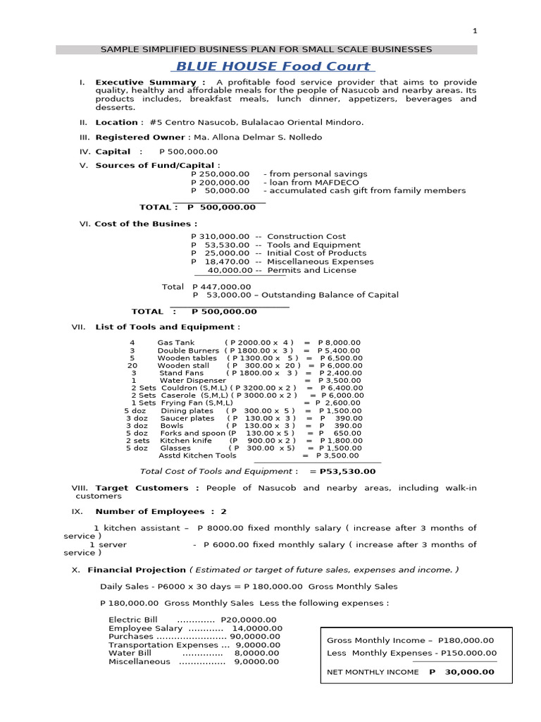 Sample Business Plan Simplified | PDF