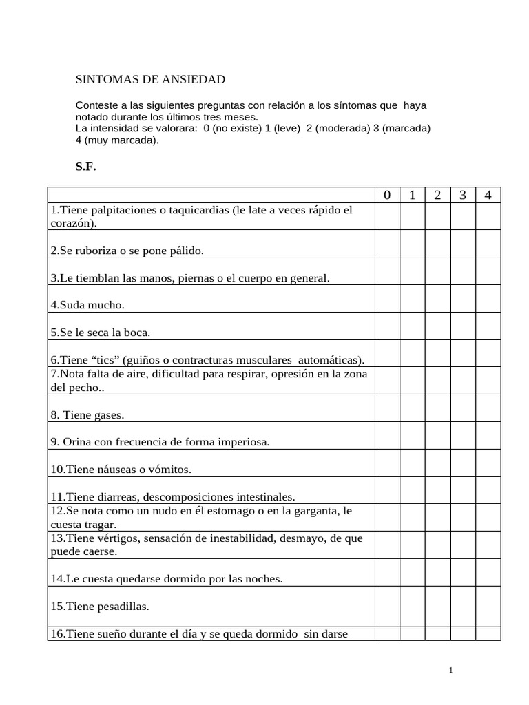 SINTOMAS DE ANSIEDAD | PDF