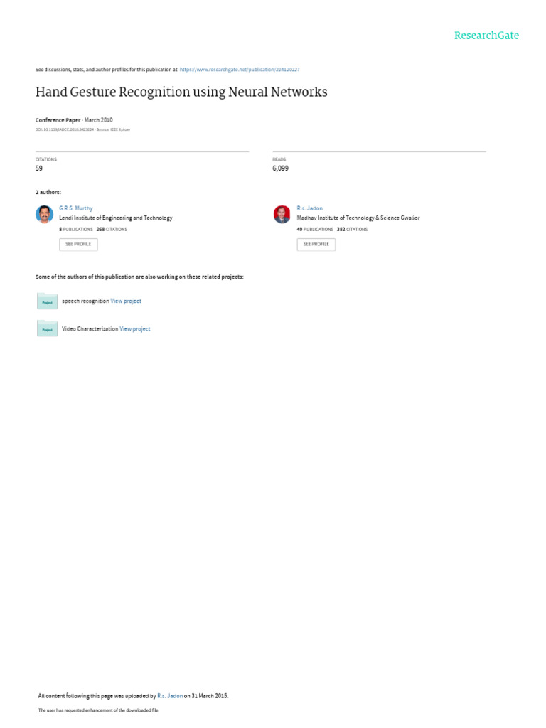 Hand Gesture Recognition Using Neural Networks | PDF