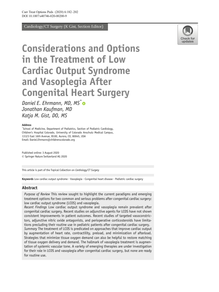 Considerations and Options in The Treatment of Low Cardiac Output ...