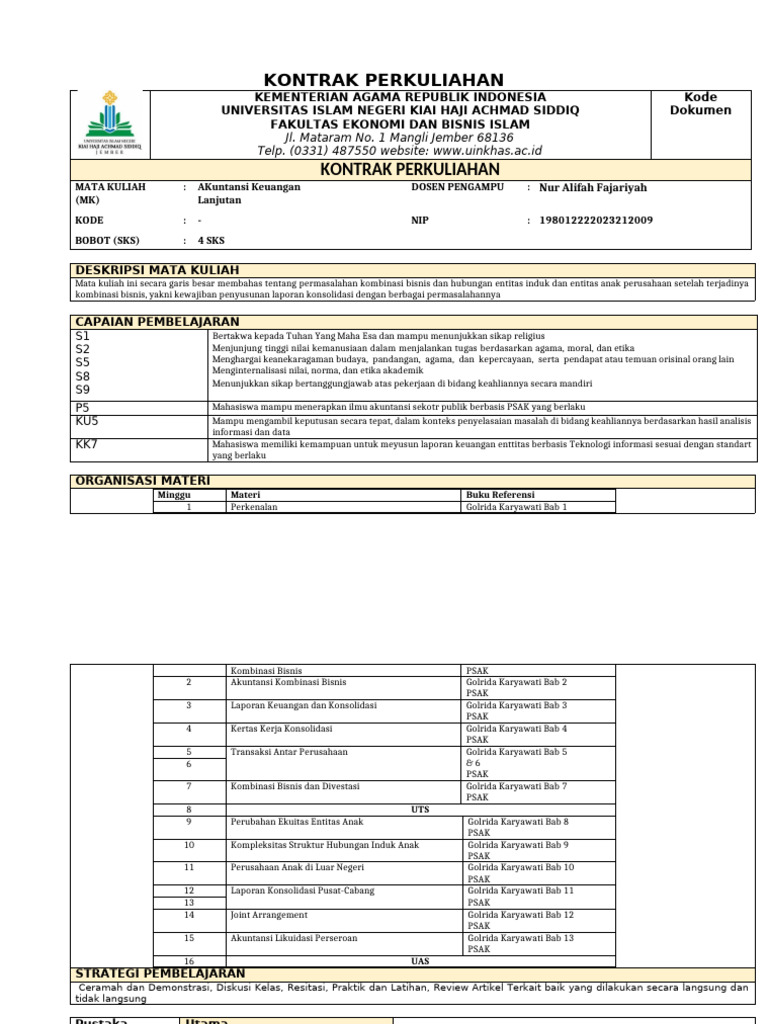 Kontrak Perkuliahan Akl | PDF