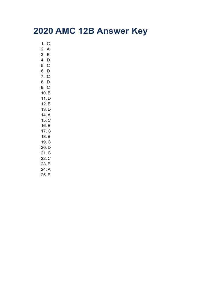 2020 AMC 12B Answer Key | PDF