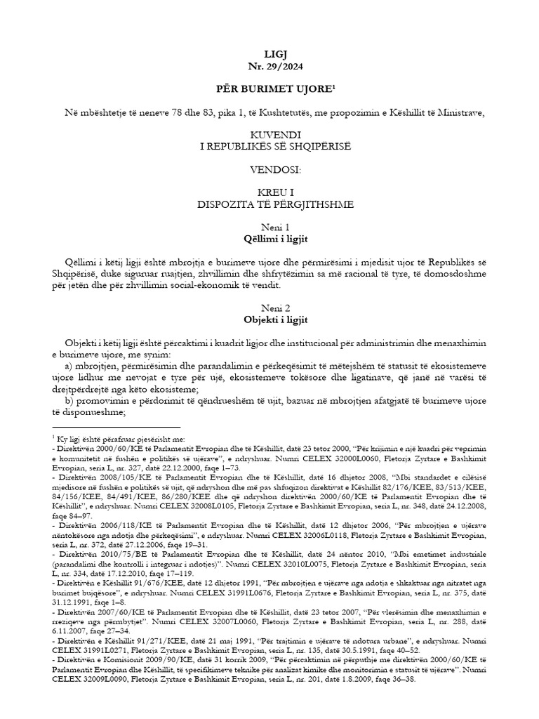 Ligji Nr. 29 2024 Per Burimet Ujore | PDF