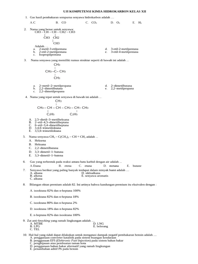 Latihan Pas Kimia 2021 Hidrokarbon | PDF