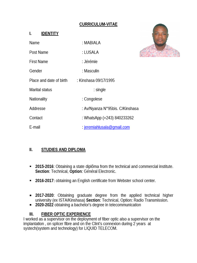 CV Mabiala Lusala Jeremie | PDF
