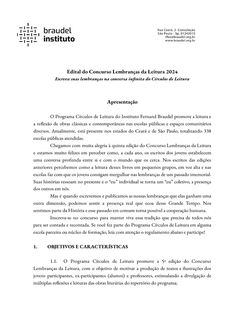 LL24 Edital 5a Edicao Do Concurso Lembrancas Da Leitura | PDF