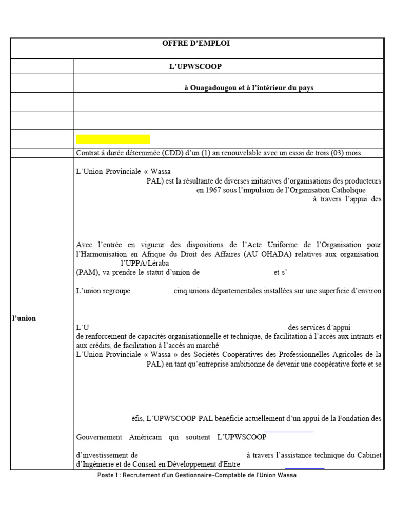 TDR Sélection-Recrutement Gestionnaire-Comptable SOOP-WASSA ICDE | PDF TDR Sélection-Recrutement Gestionnaire-Comptable SOOP-WASSA ICDE | PDF