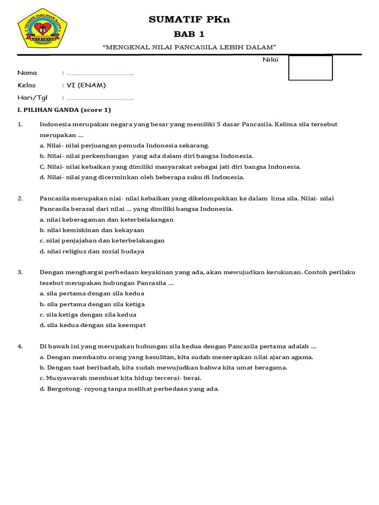 Sumatif PKn Bab 1 | PDF